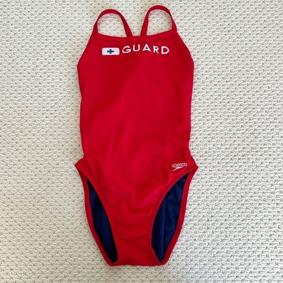 Speedo | Swim | Euc Speedo Red Lifeguard Swimsuit Size Xs 632 | Poshmark